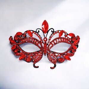 Handmade | Accessories | Red Crystal Masquerade Mask Black Mask Party ...